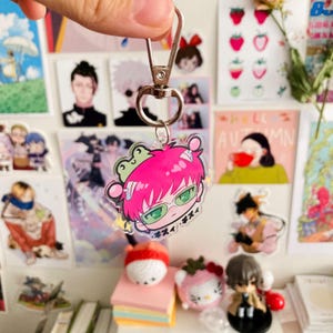 Cute Pink Psychic Boy Keychain With Frog Hat | Anime Acrylic Keychain ...