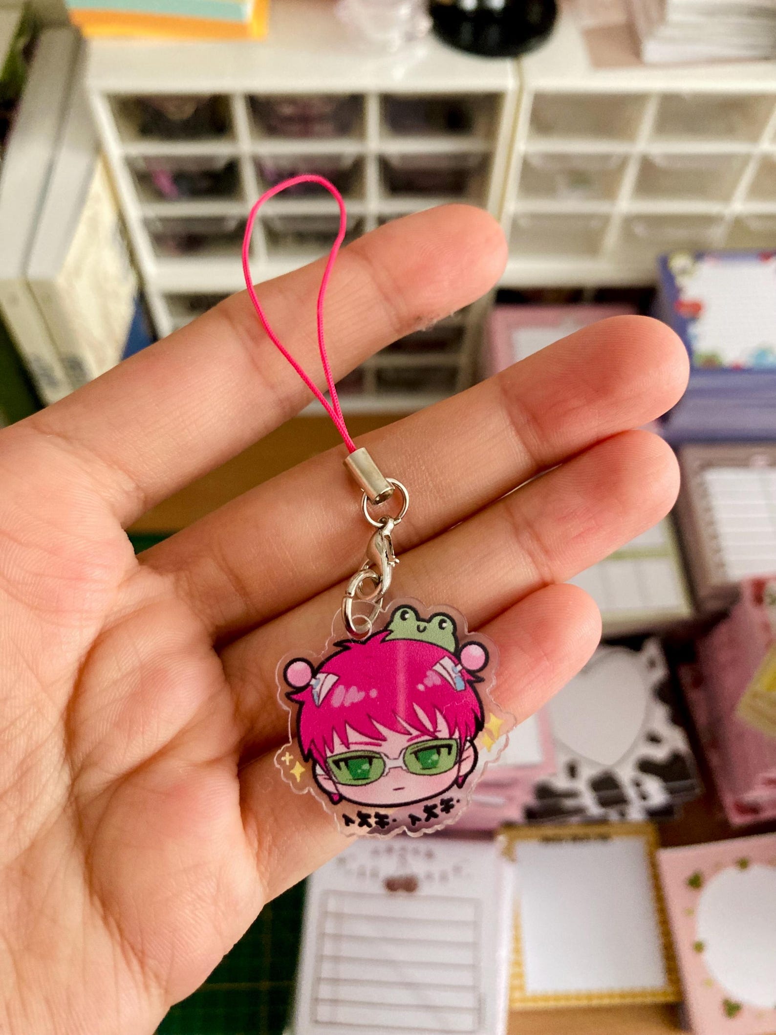 Pink Psychic Boy 1'' Phone Charm With Frog Hat | Anime Phone Charm ...