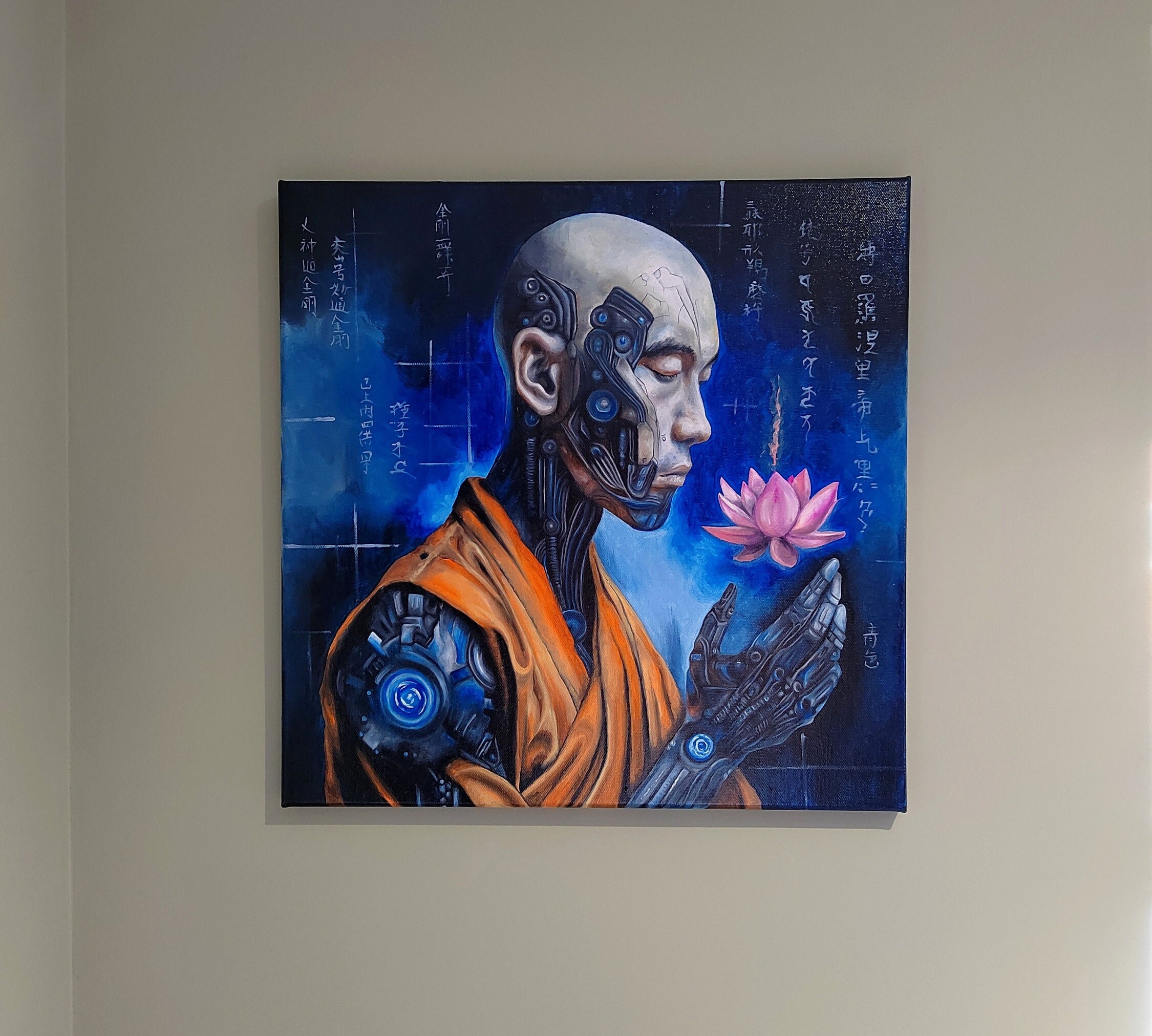 TIME - Cyberpunk Buddhist Monk Original Painting. Oriental-style ...