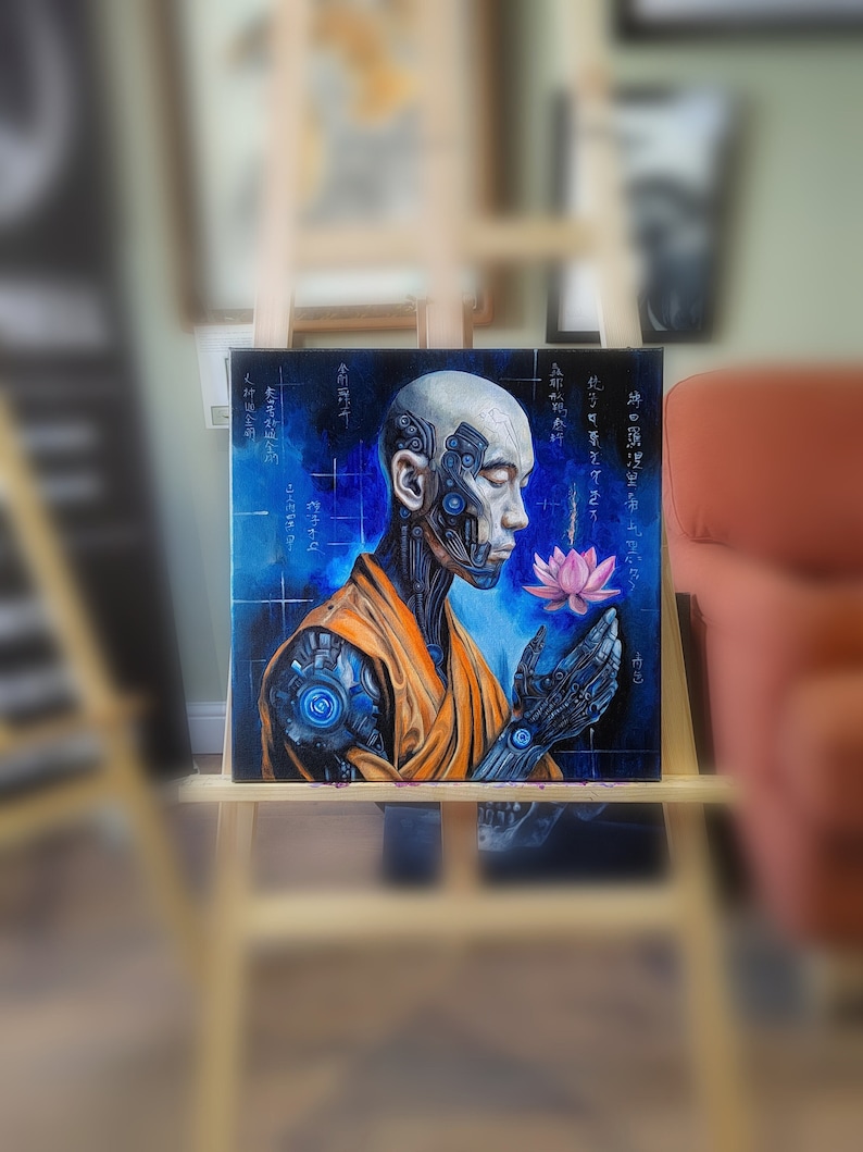 TIME - Cyberpunk Buddhist Monk Original Painting. Oriental-style ...
