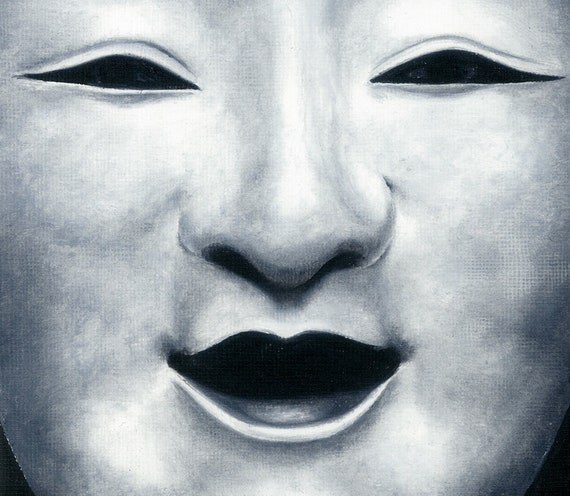 Noh Mask Art Print Japanese Mask Japanese Art Portrait - Etsy