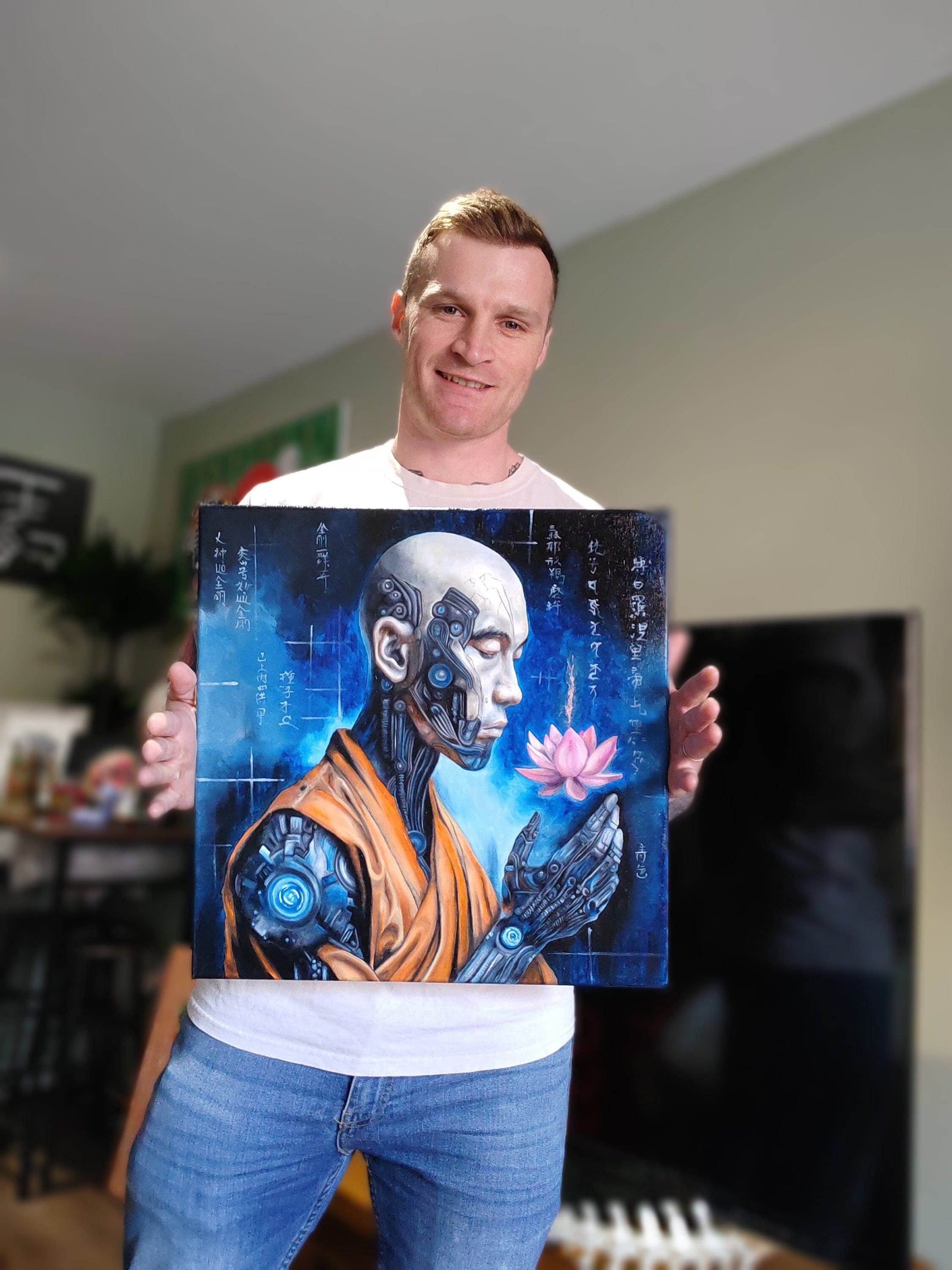 TIME - Cyberpunk Buddhist Monk Original Painting. Oriental-style ...
