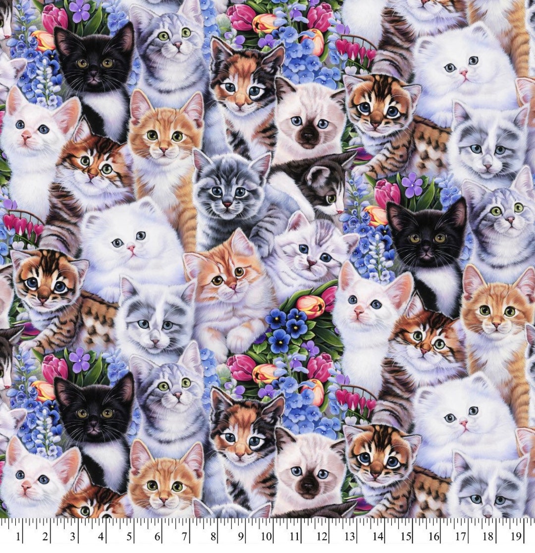 Stacked Cats Cotton Fabric- 100% Cotton/ by the Yard- Fat Quarters - Etsy