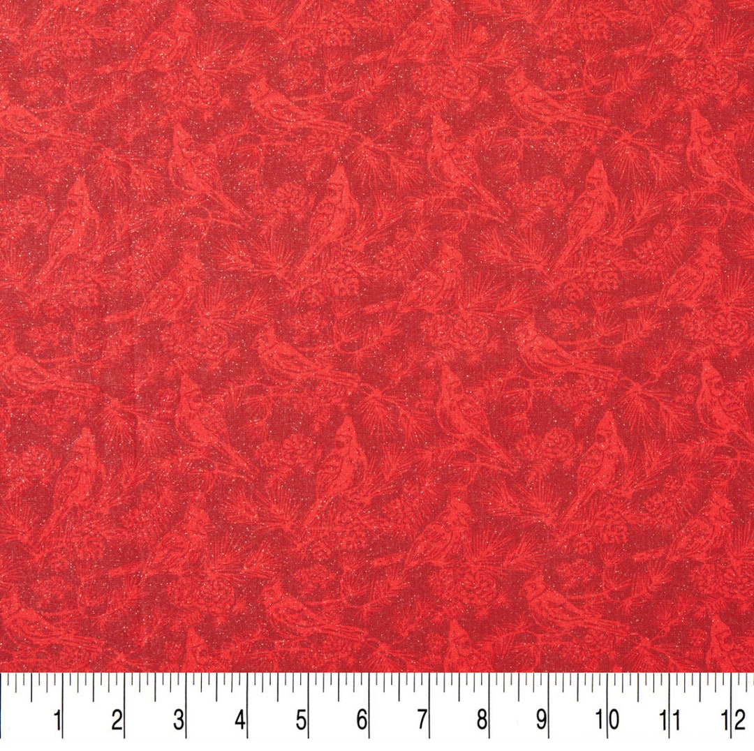 Red Glitter Cardinals Christmas Cotton Fabric - Fat Quarters - by the 1 ...