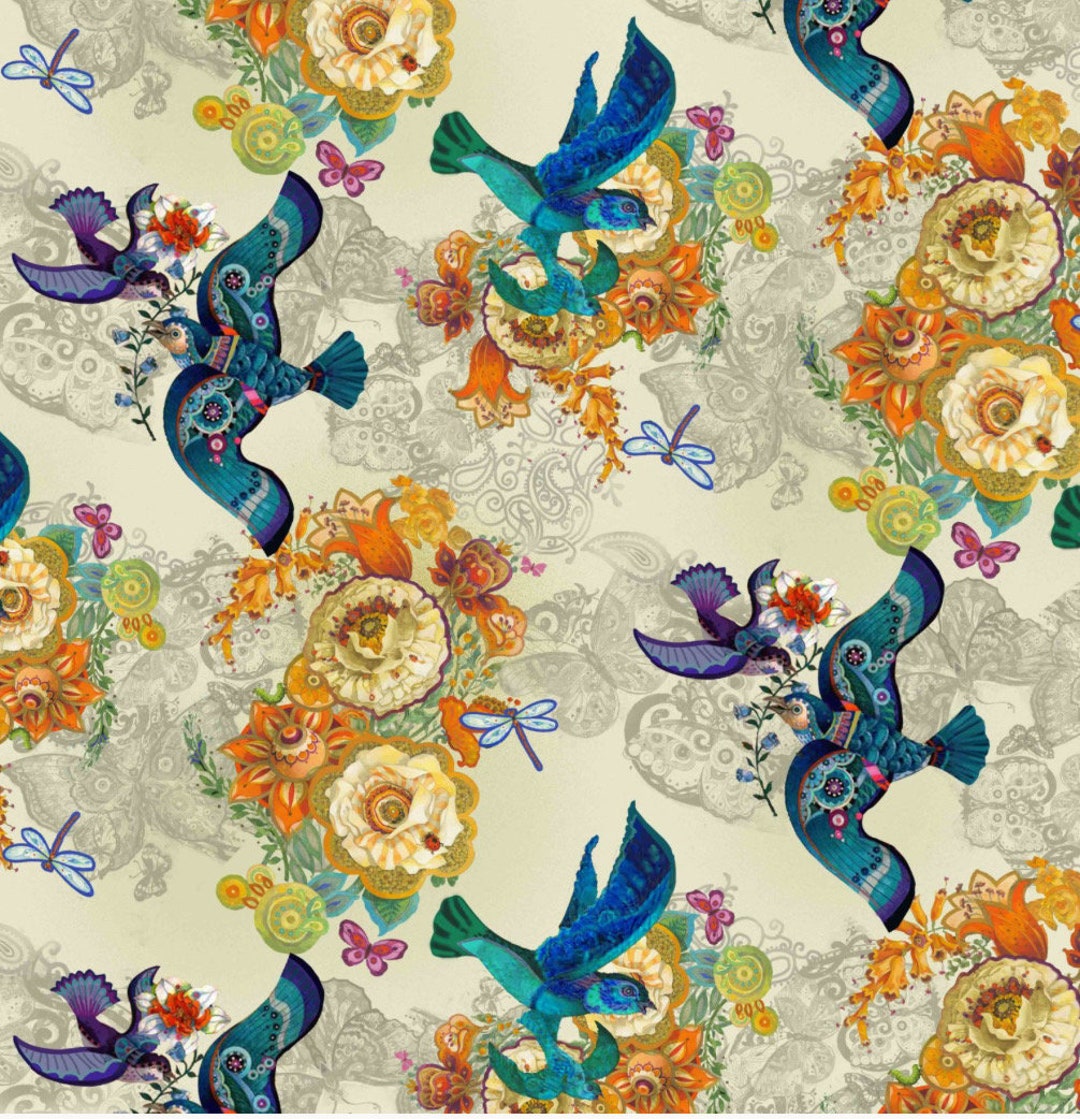 Hummingbird Wonderland by Day Cotton Fabric - Fat Quarter - by the 1/2 ...