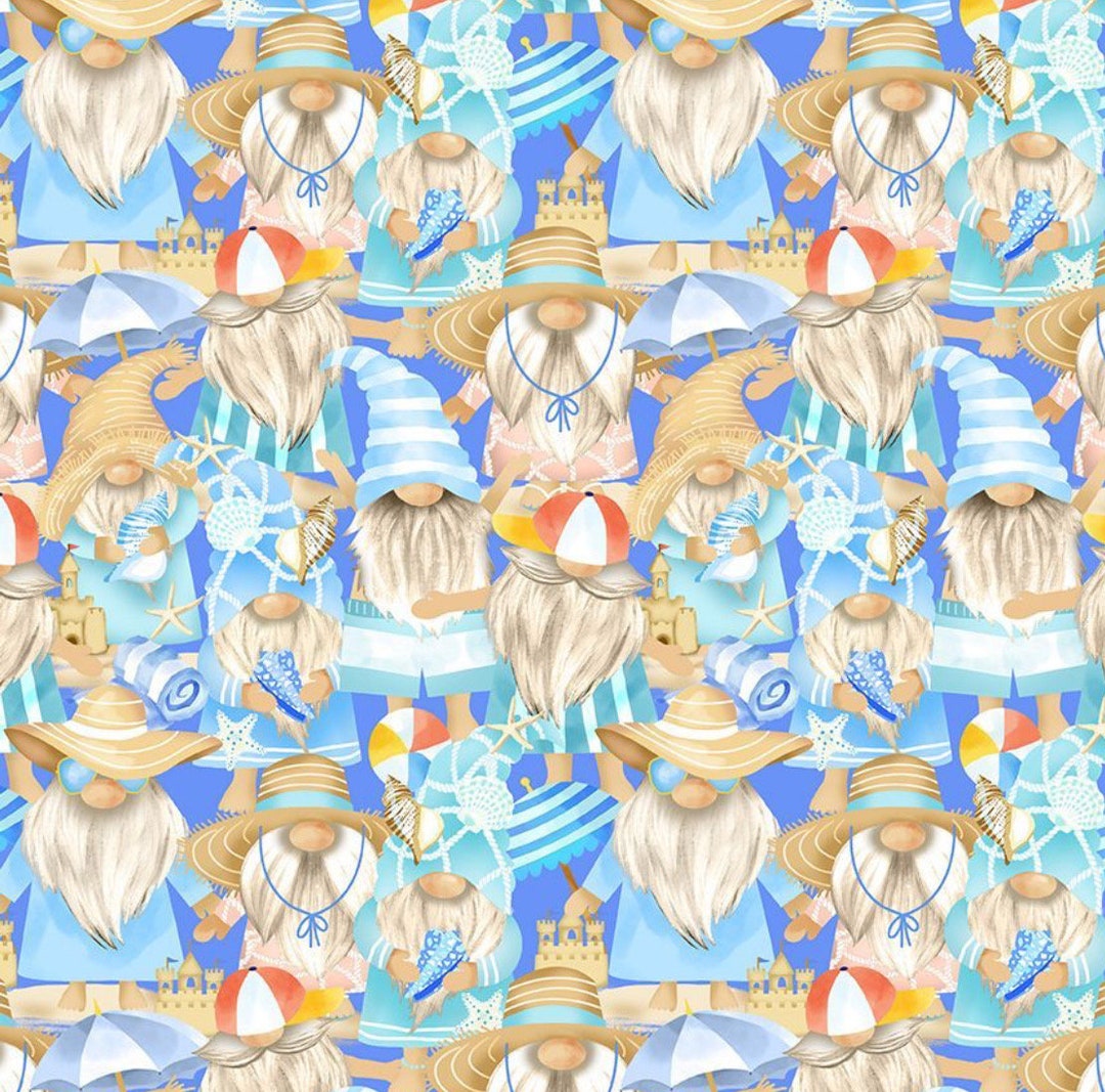 Beach Gnomes Cotton Fabric- Fat Quarters and Continuous Cuts - 100% ...
