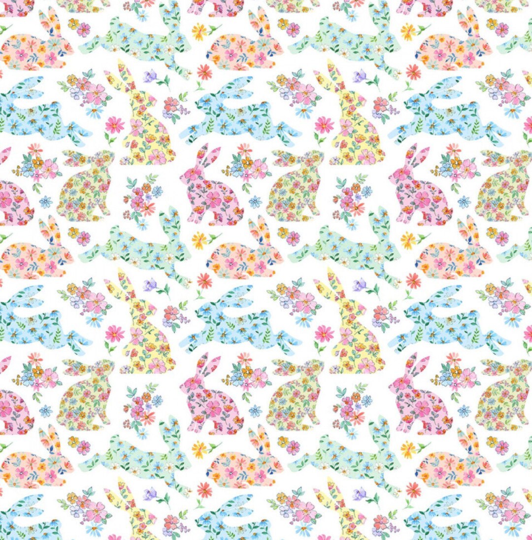 Multi Floral Bunnies Cotton Fabric- Fat Quarters- 100% Cotton ...