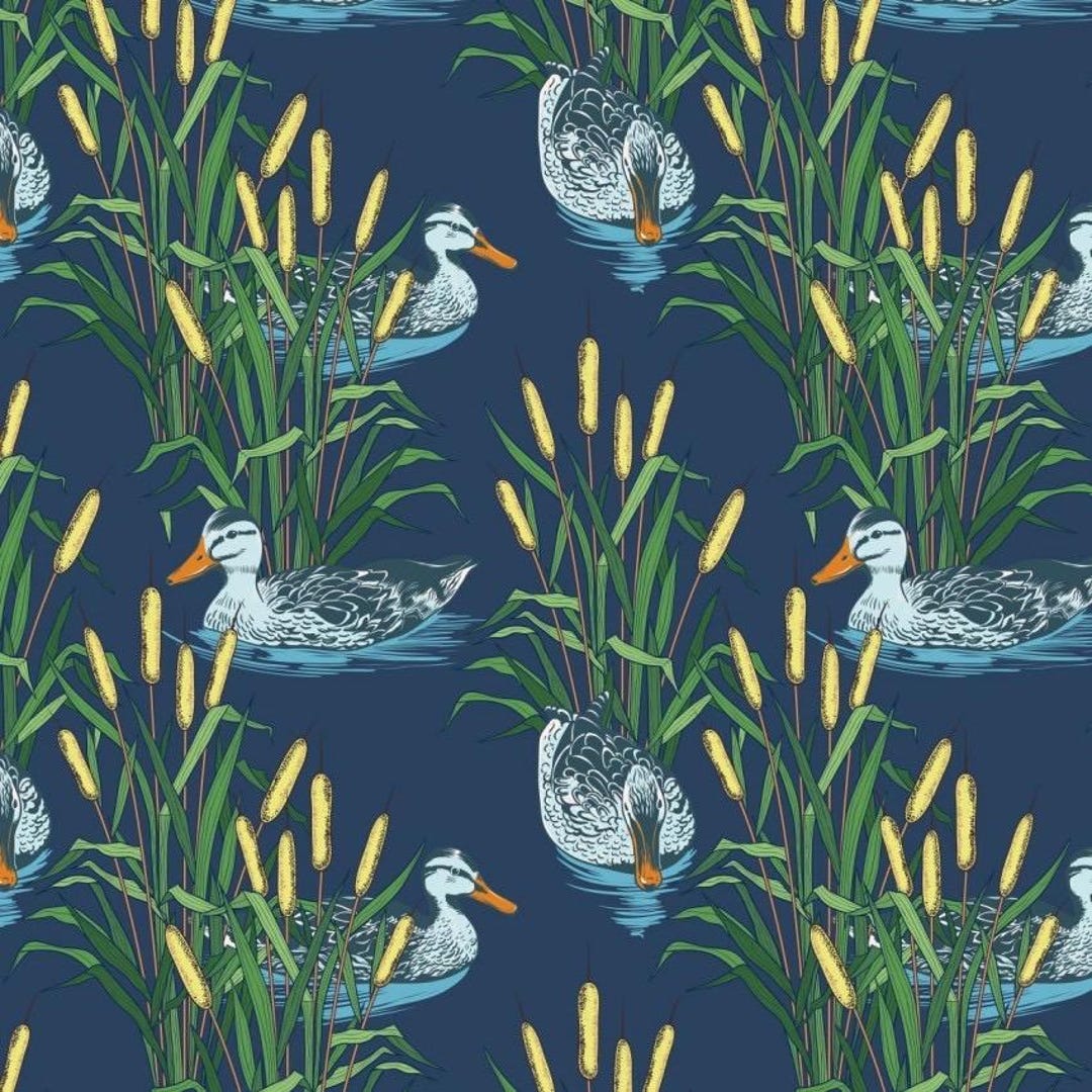 Ducks and Cattails Cotton Fabric- Continuous Cuts- 100% Cotton- - Etsy
