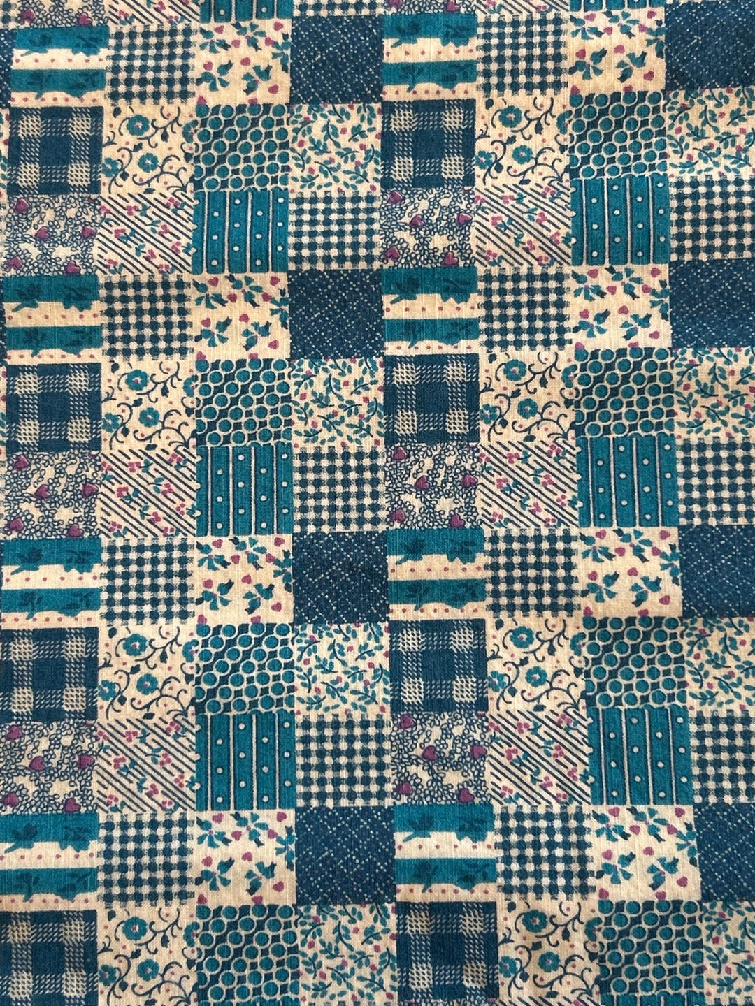 Vintage Blue and Teal Patchwork Print Cotton Fabric - Fat Quarter - 100 ...