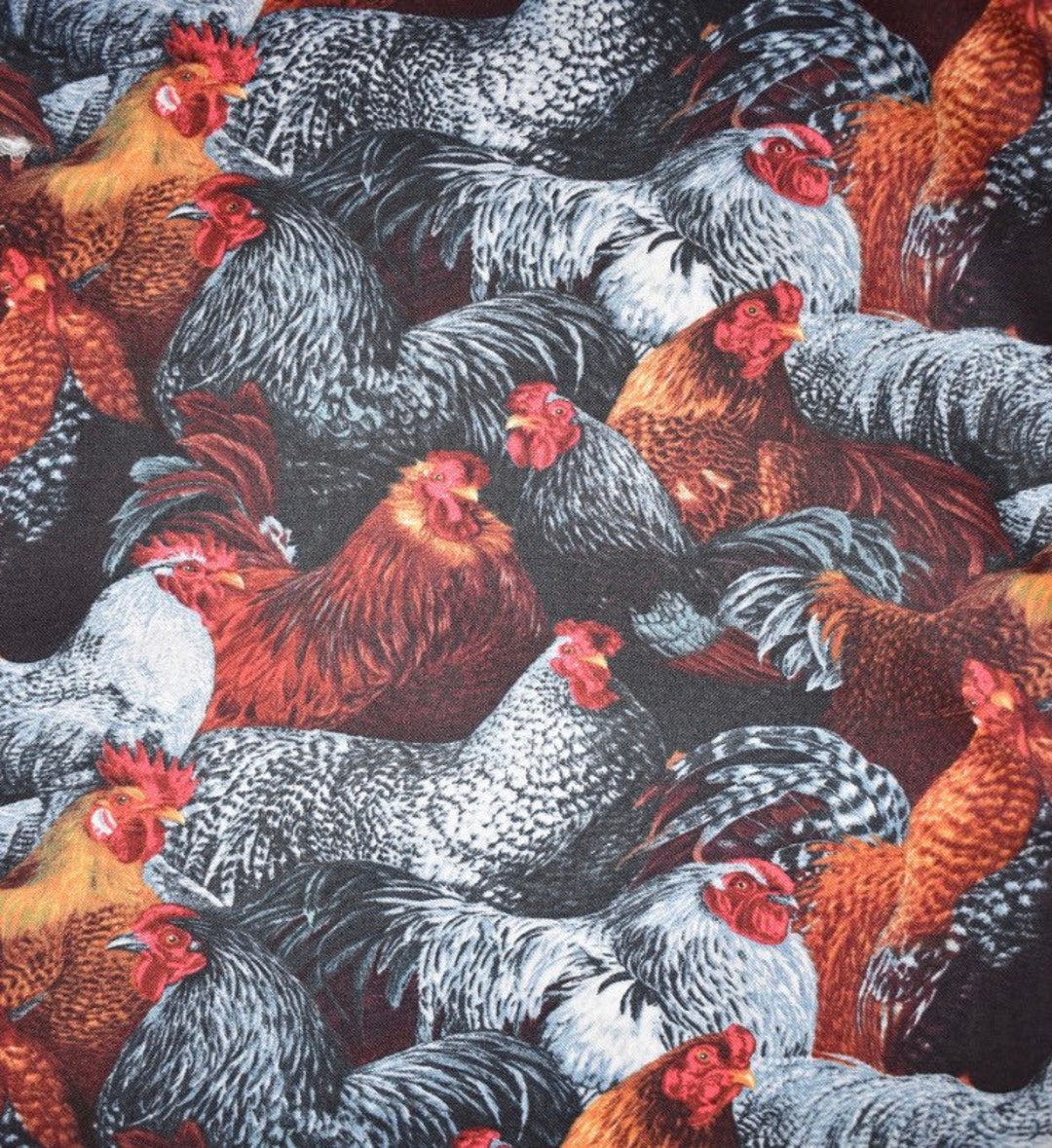 Mixed Roosters Novelty Cotton Fabric - 100% Cotton - by the 1/2 Yard ...