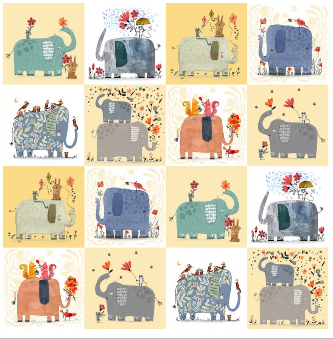 Elephant Joy Fabric- 100% Cotton - Etsy