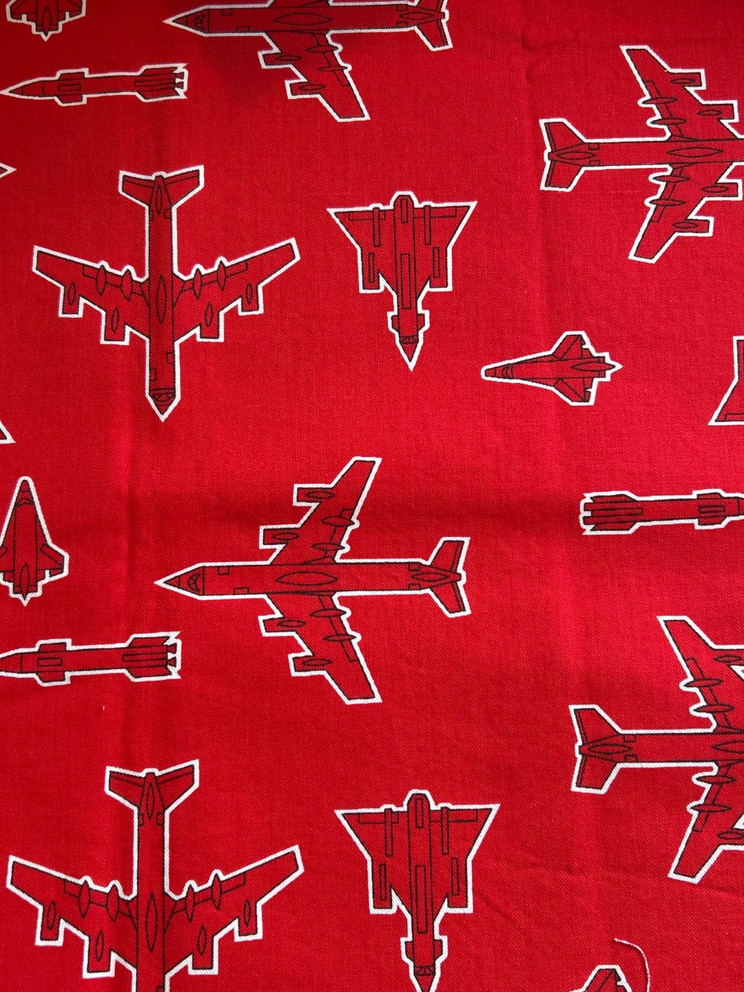 Red Fighter Jet and Planes Fabric- Duck Canvas/cloth - by the 1/2 Yard ...
