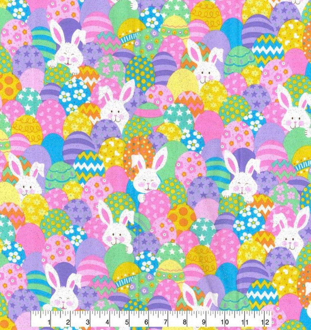 Glitter Accent Easter Eggs and Bunnies Glitter Cotton Fabric- Fat ...
