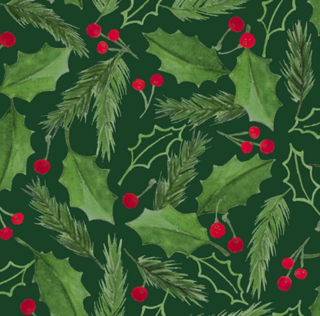 Holly & Berried Cotton Fabric- Continuous Cuts - Cotton Fabric- Fast ...