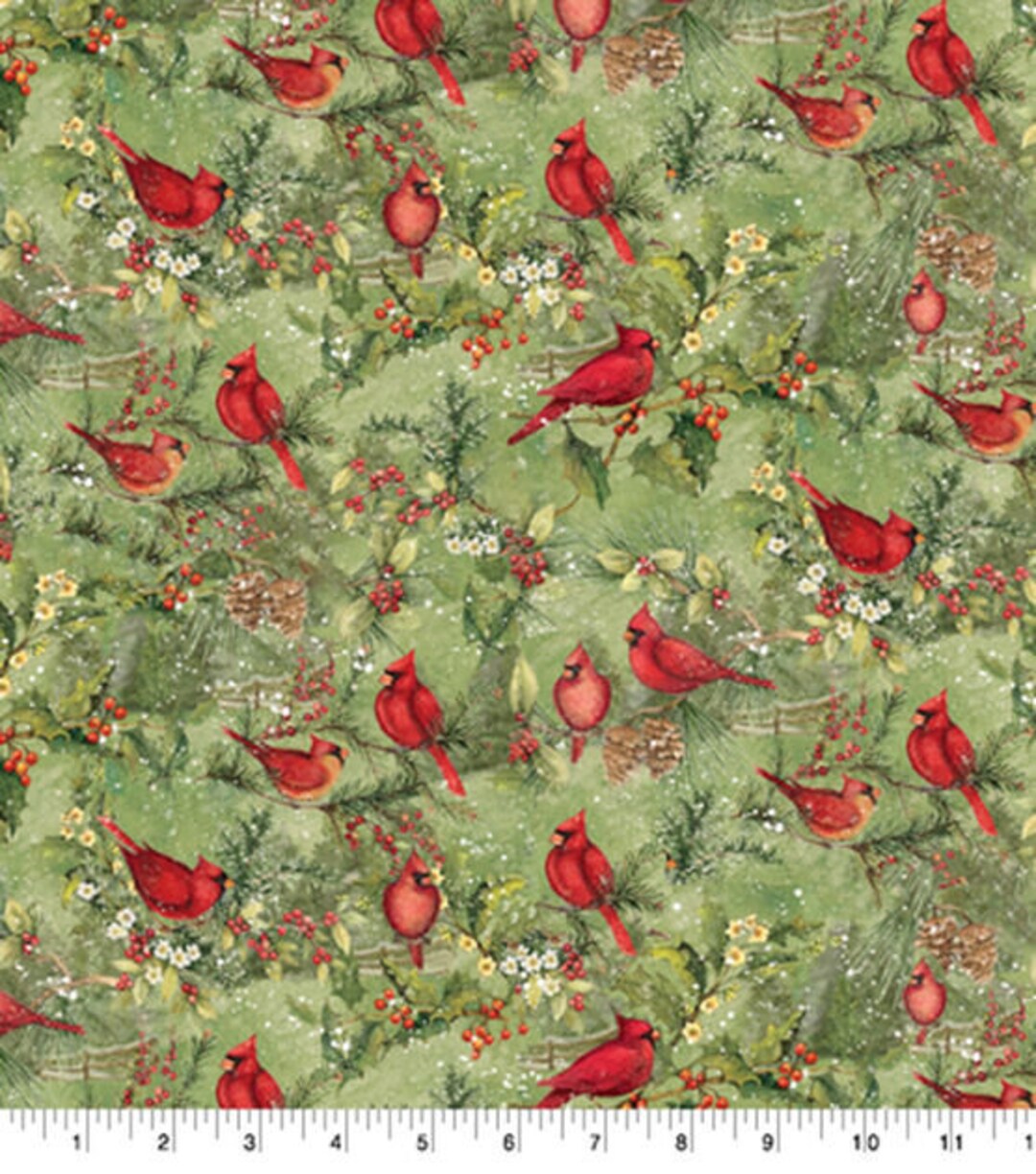 Susan Winget Cardinals on Branches Christmas Cotton Fabric by the 1/2 Yard & Fat Quarters - by ...