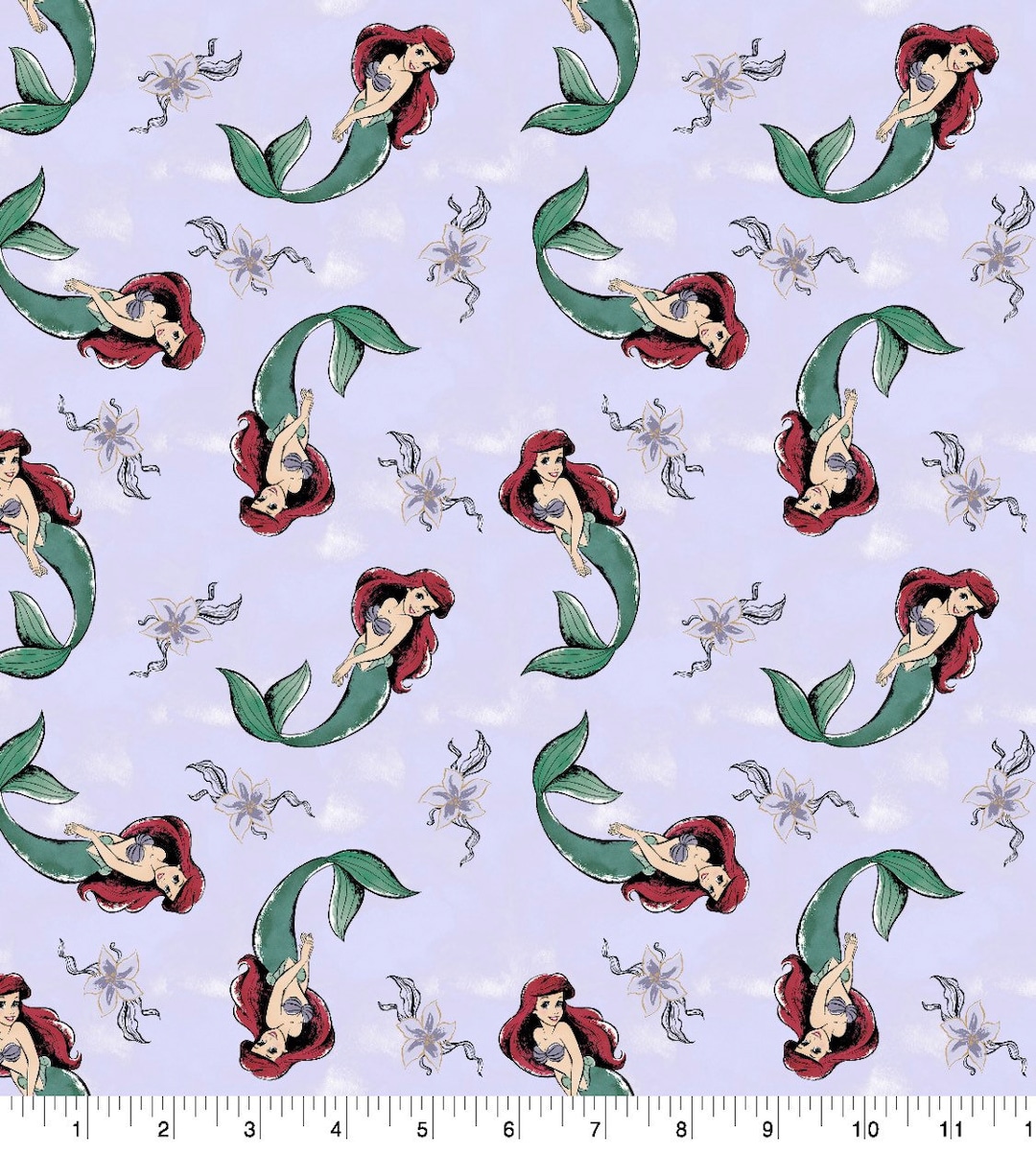 Disney Princess Ariel Dot Flowers Cotton Fabric - Fat Quarter - 100% ...