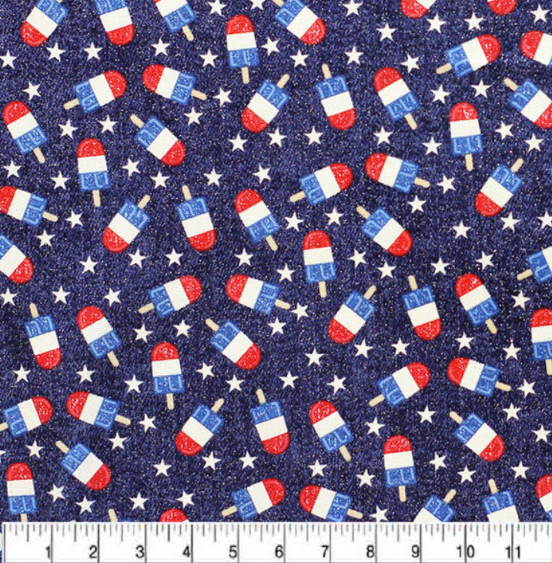 Glitter Accent Tossed Patriotic Popsicles Fabric- 1/4 Yard, 1/2 Yard ...