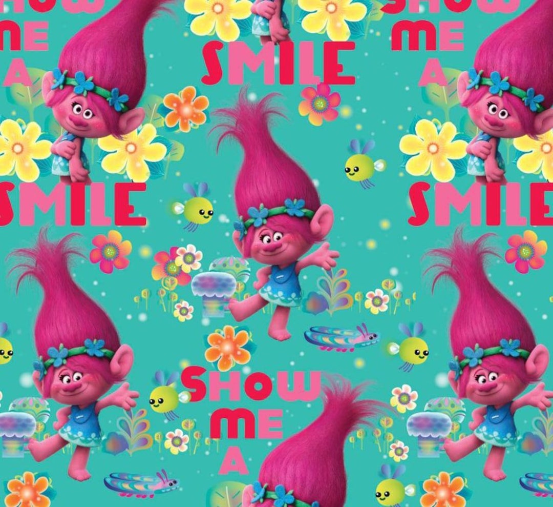 Trolls Fabric - Poppy - Cotton Fabric- 1/4 Yard, 1/2 Yard - Fat Quarter ...