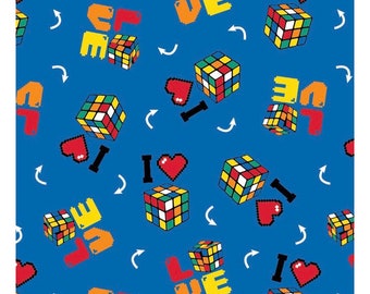 I Love Rubik's Cube 100% Cotton Fabric in Fat Quarters and By-the-yard ...