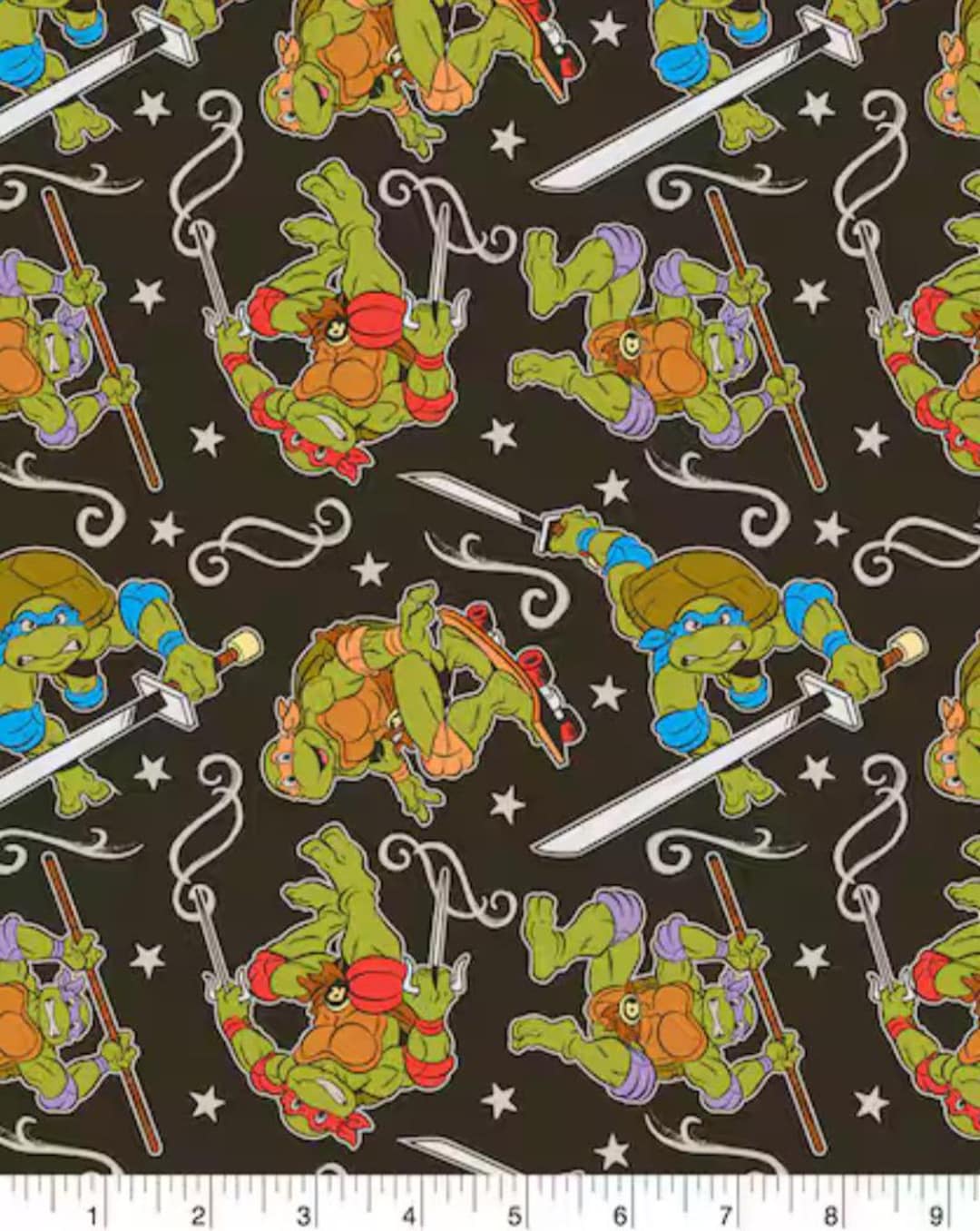 TMNT Toss Cotton Fabric- 100% Cotton - Continuous Cuts- Teenage Mutant ...