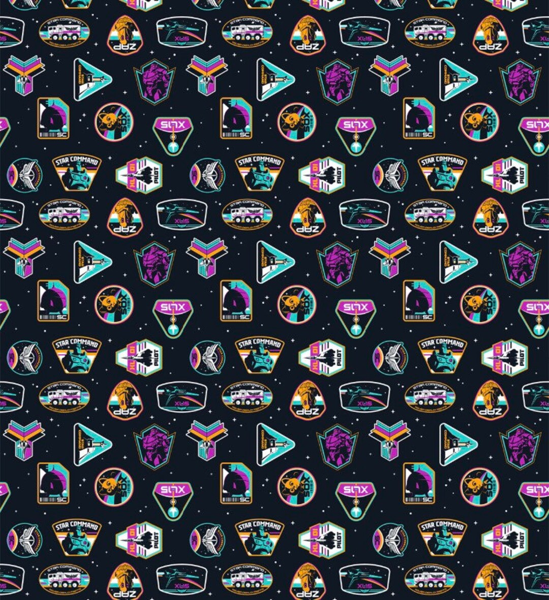 Buzz Lightyear Badges Cotton Fabric 1/4 Yard, 1/2 Yard, Remnant Fat ...