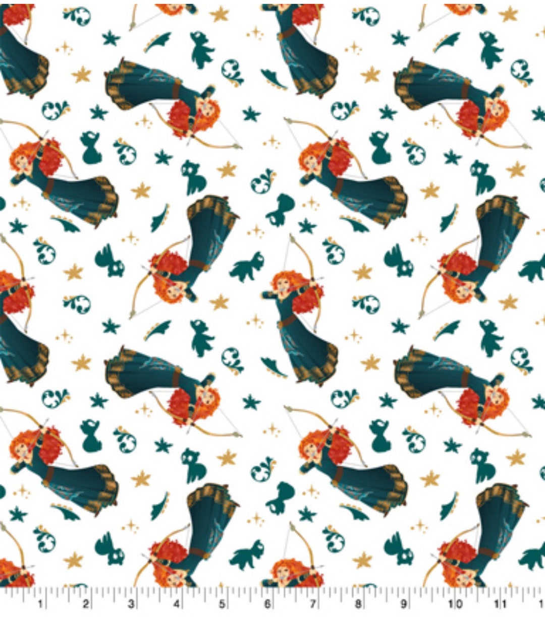 Princess Merida Icons on White Cotton Fabric 1/4 Yard, 1/2 Yard Fat ...