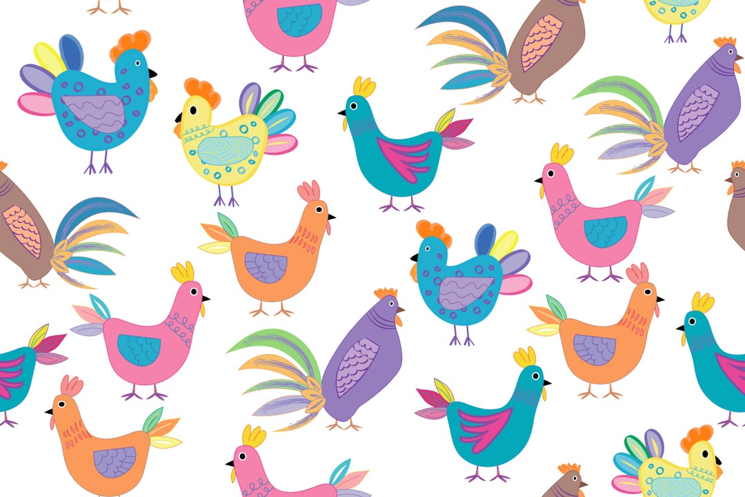 Patterned Chicken Fabric - Hens and Chicks on White- 100% Cotton - by ...
