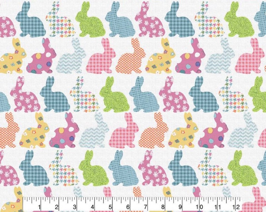 Yunu Patterned Bunnies Easter Fabric -cotton Fabric- Fat Quarters- 100% ...