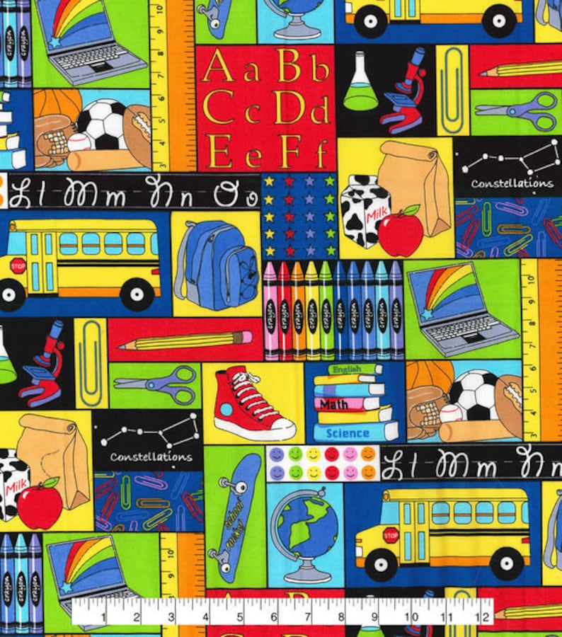 Fabric Traditions Back to School Patch Novelty Cotton Fabric - 1/4 Yard ...