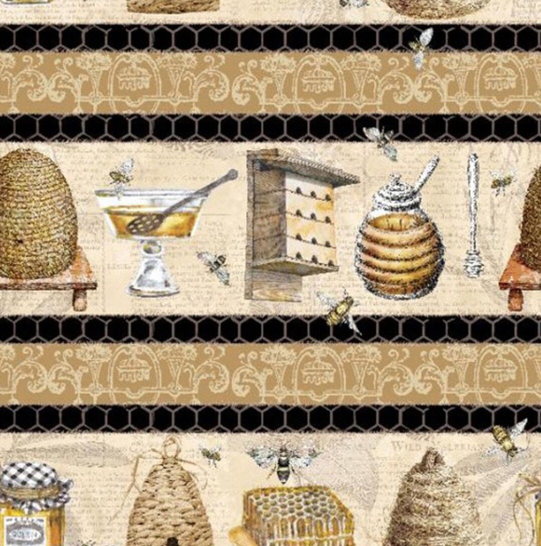 Honey Bee Stripe Cotton Fabric- Fat Quarters, by the 1/4 or 1/2 Yard ...