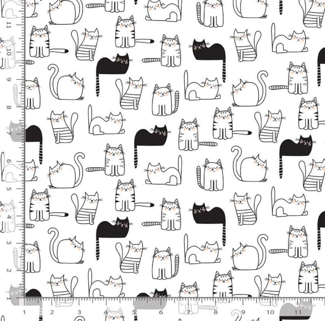 White Cats Nap Time Cotton Fabric - 100% Cotton- Continuous Cuts - by ...