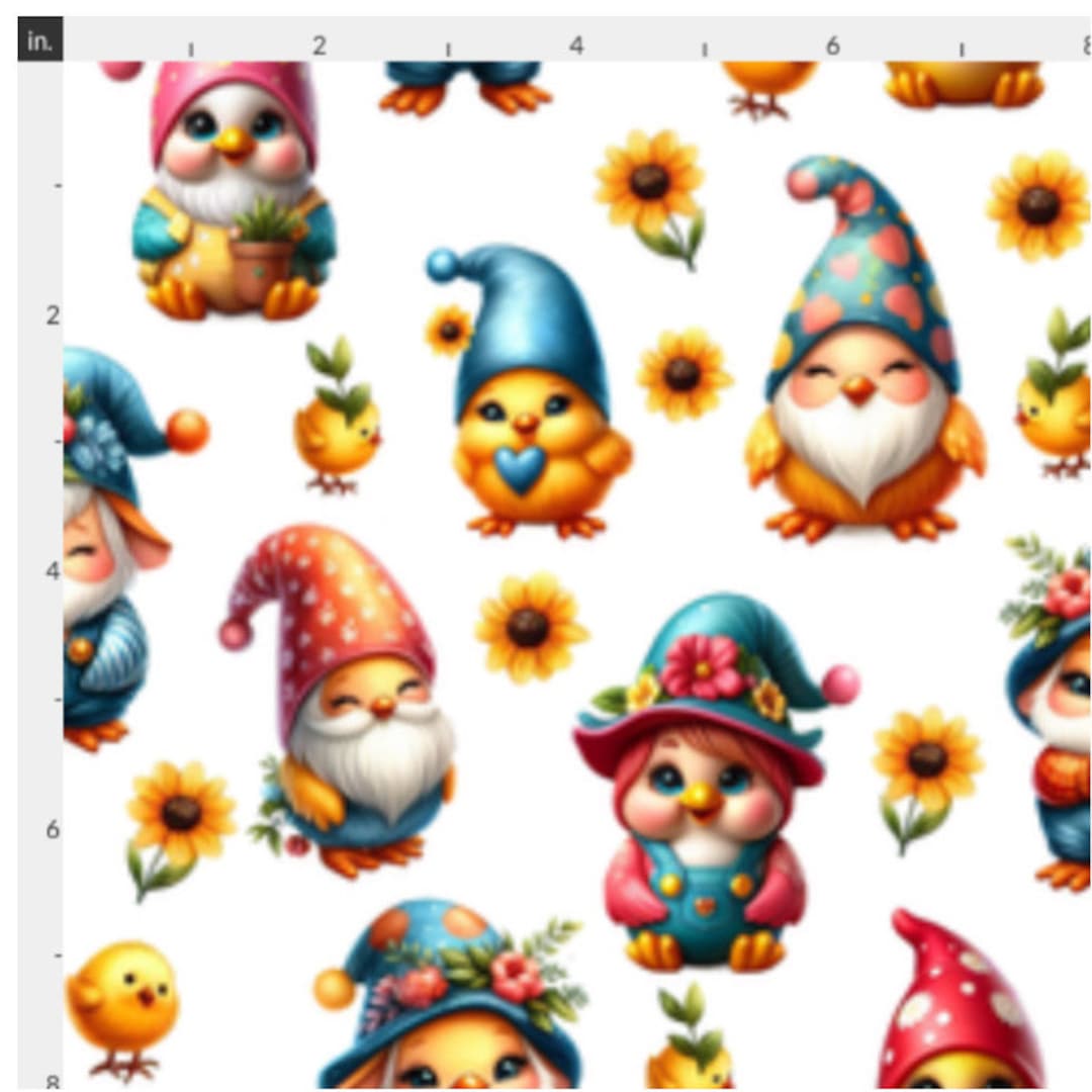 Chicken Gnomes Cotton Fabric - 100% Cotton -continuous Cuts-drewie Pie ...