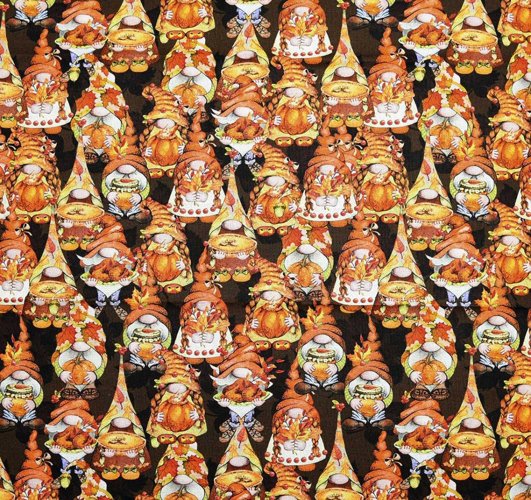 Gnomes Allover Fall Gnomes Brown Cotton Fabric-fat Quarters - by the 1/ ...