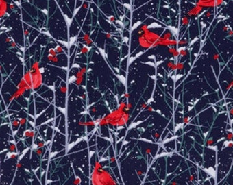 Cardinals in the Snow Fabric Cardinals in the Snow by Pinky Wittingslow ...