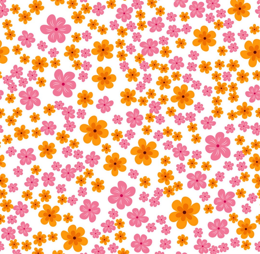 Pink and Orange Floral Cotton Fabric - Floral Blender - Etsy