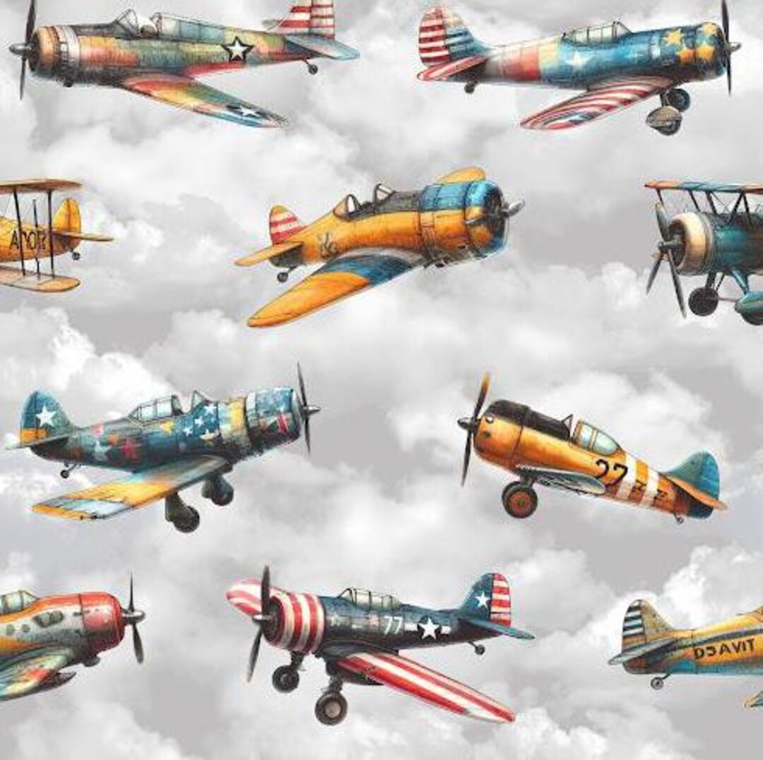 Vintage Airplane Fabric - 100% Cotton - Sky - Plane - Flight - Boy ...