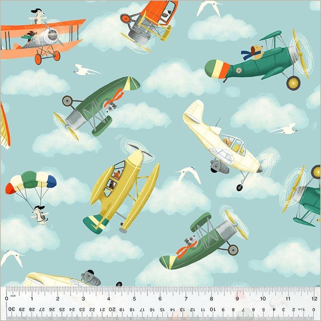 Up up and Awoof Airplane Fabric - 100% Cotton - Sky - Plane - Flight ...