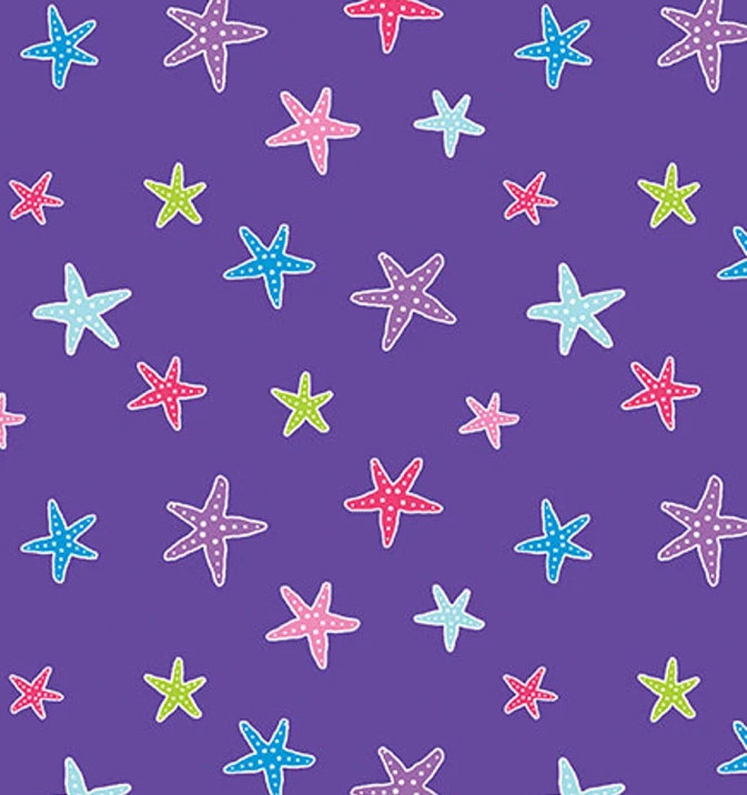 Mystical Mermaids Purple Pearl Starfish Cotton Fabric- 1/4 Yard, 1/2 ...