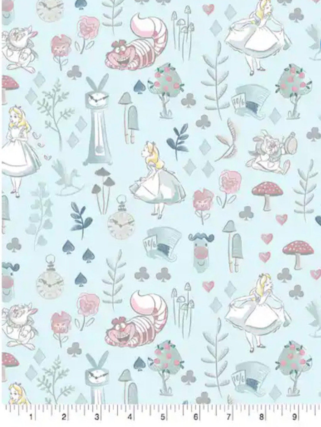 End of Bolt Alice in Wonderland Blue Scenic Cotton Fabric 100% Cotton ...