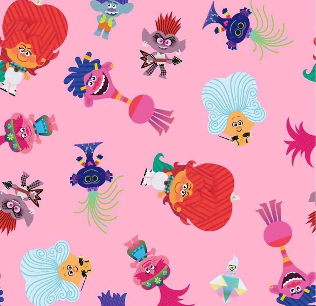 Trolls Fabric - Poppy - Cotton Fabric- 1/4 Yard, 1/2 Yard, Remnant ...