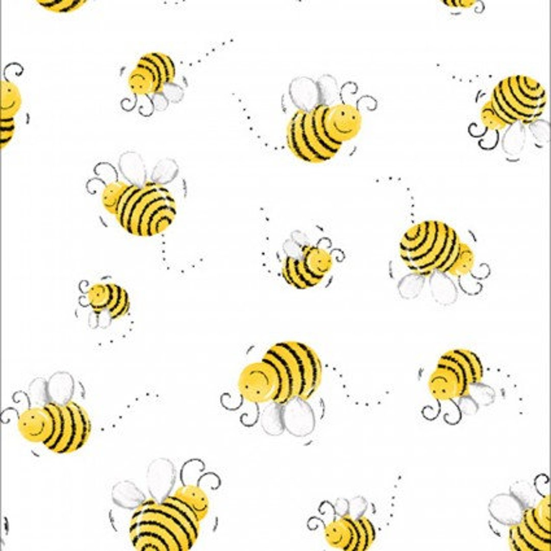 Susybee Sweet Bees Cotton Fabric White - Fat Quarters, by the 1/4 or 1/ ...