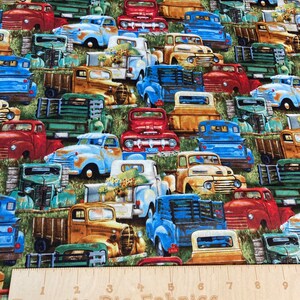 Vintage Trucks Cotton Fabric- Multi- Fat Quarters - by the Yard- 100% ...