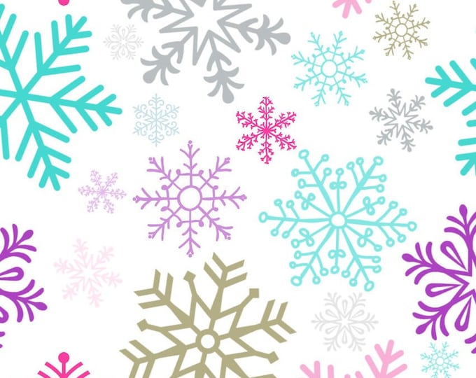 End of Bolt - Colorful Snowflakes Christmas Cotton Fabric- Snowflakes ...
