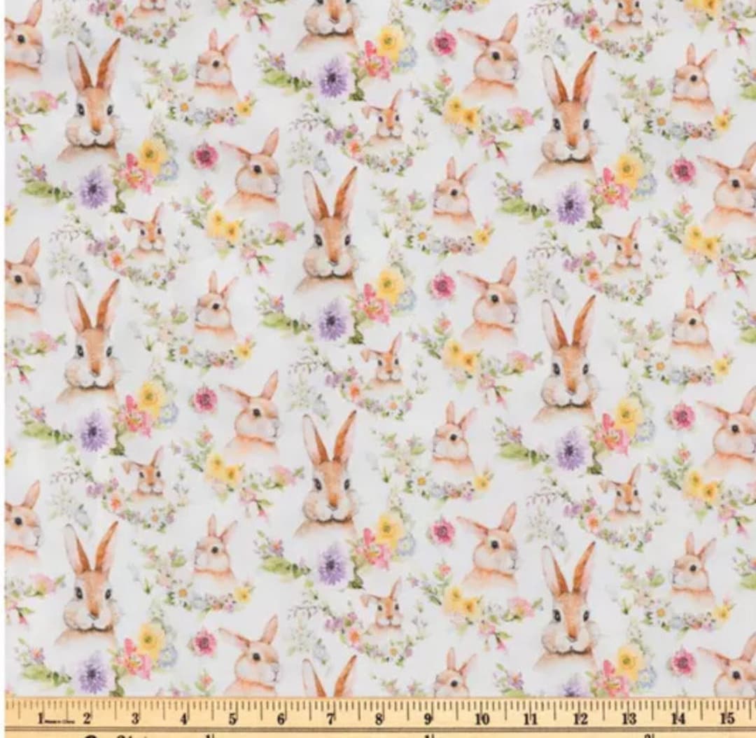 Easter Bunny Wreaths Cotton Fabric- Fat Quarters- 100% Cotton ...