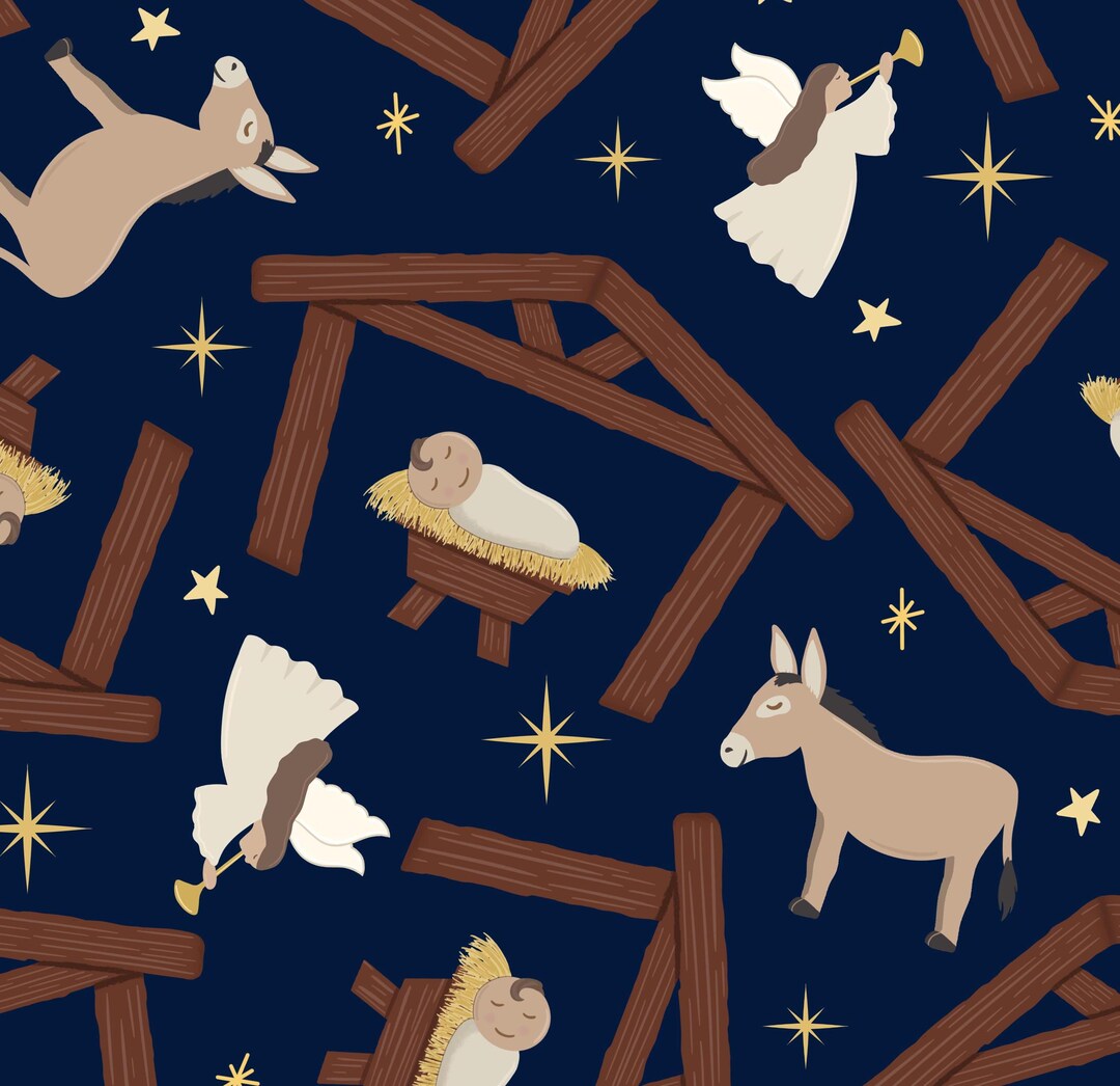 Christmas Manger Peace Fabric- 100% Cotton - Continuous Cuts - Etsy