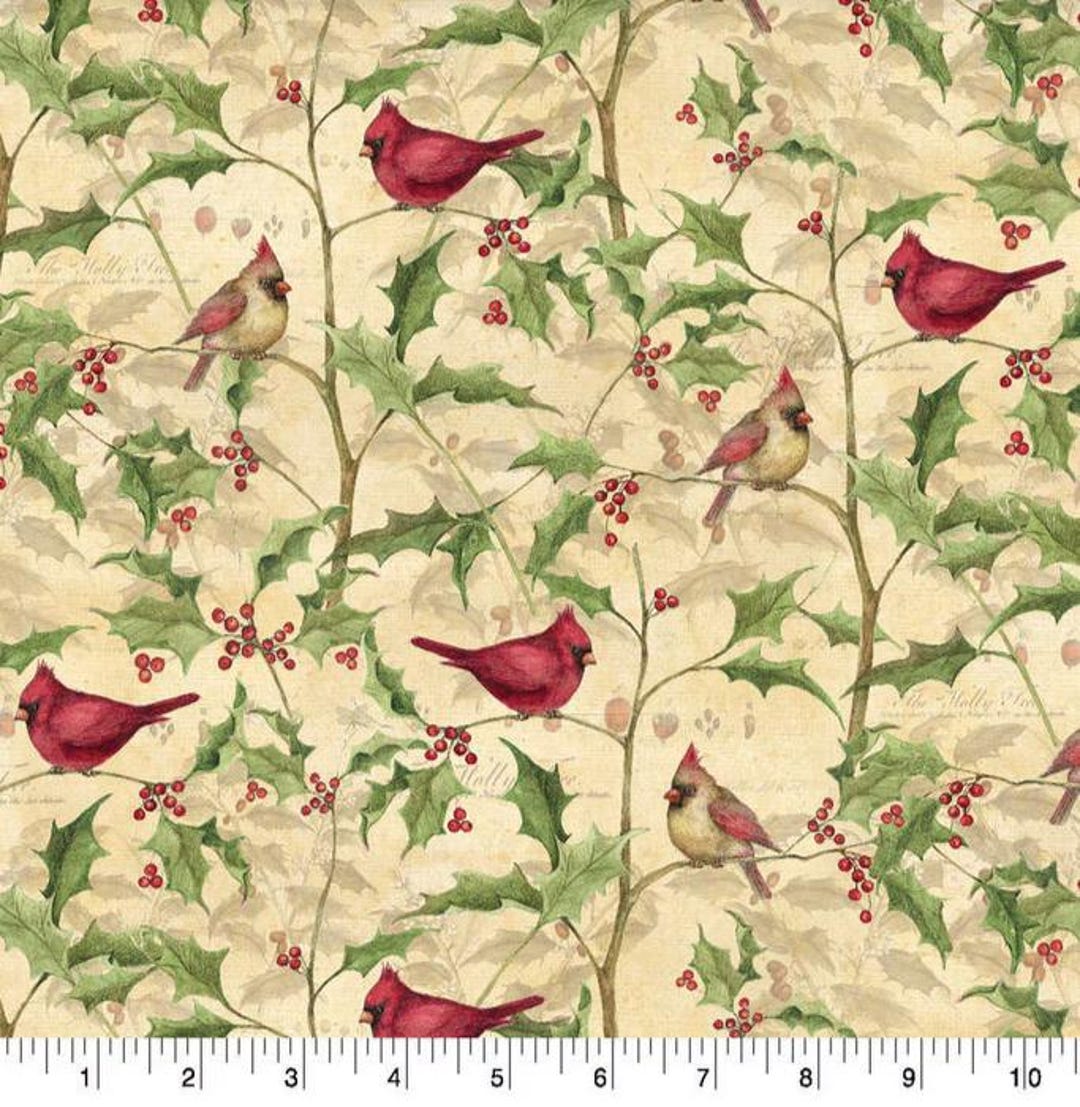 Susan Winget Cardinals on Vines Christmas Cotton Fabric - 100% Cotton - Susan Winget - Etsy