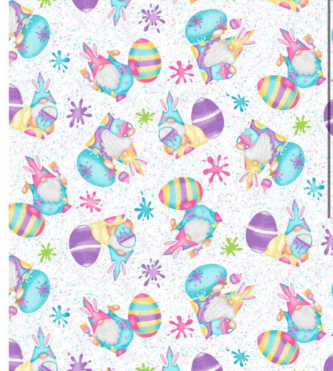 Henry Glass Paint Splatter Easter Gnomes Easter Cotton Fabric- Fat ...