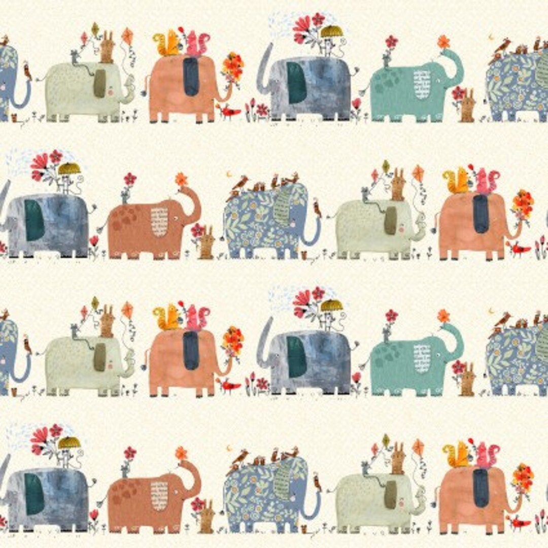 Elephant Joy Fabric - 100% Cotton - by the 1/4 or 1/2 Yard - Fat ...