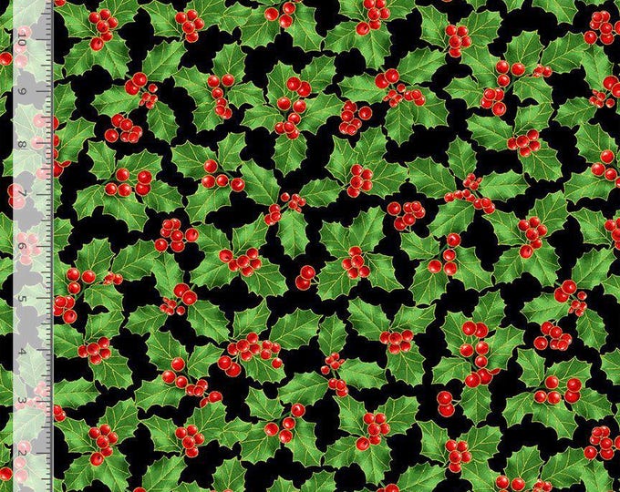 Christmas Magic Black Hoho Text & Christmas Floral Cotton Fabric ...