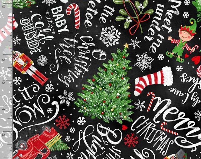 End of Bolt - Holiday Chalkboard Words and Motifs Text Christmas Cotton ...